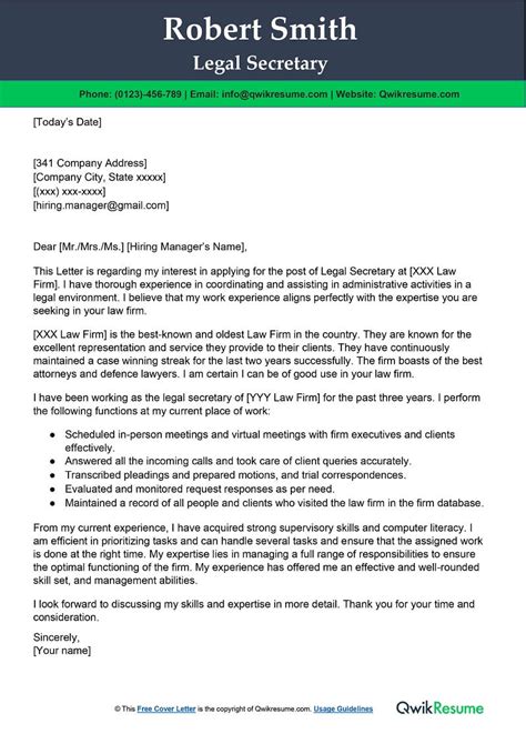 Legal Secretary Cover Letter