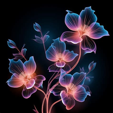 Premium Photo Neon Floral Floral Lines Neon Flower Illustrations