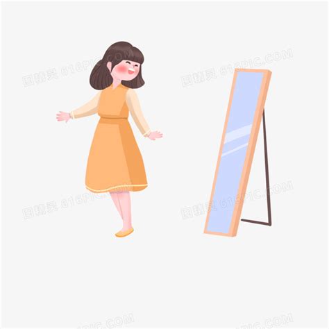手绘卡通女孩在照镜子免抠元素图片免费下载png素材编号18min93e3图精灵