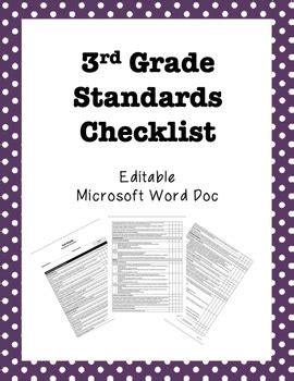 Rd Grade Standards Checklist By CoreCharts TPT