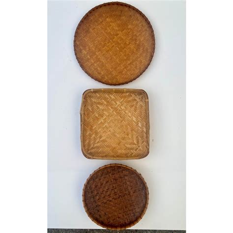 Round Graduated Natural Woven Wicker Rattan Winnowing Baskets Set Of 3