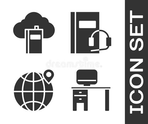 Set Computer Monitor And Desk Cloud Or Online Library Location On The