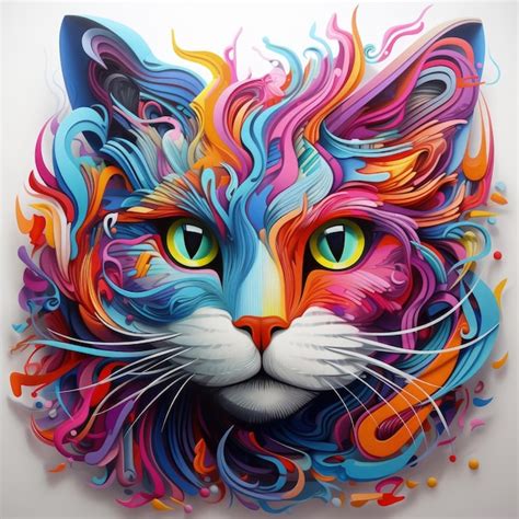 Pintura abstracta de un gato líneas y colores vivos Foto Premium