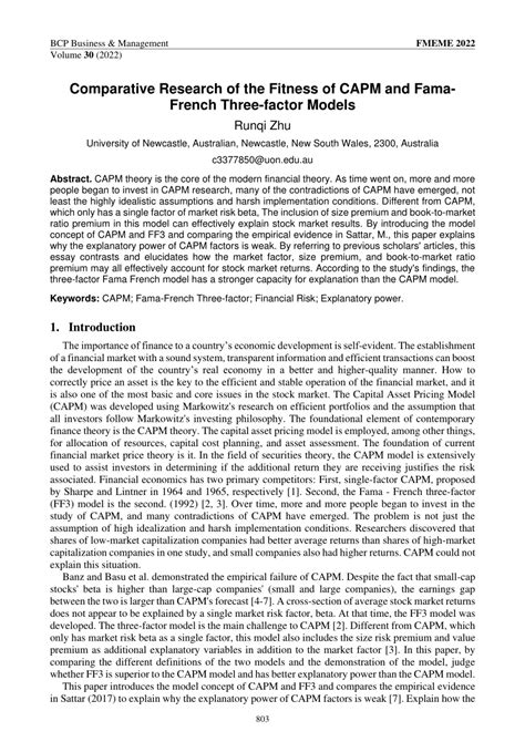 Pdf Comparative Research Of The Fitness Of Capm And Fama French Three