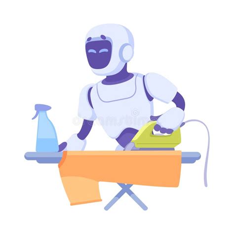 Robot Iron Clothes As Smart Android Assistant Machine Vector Illustration Stock Illustration