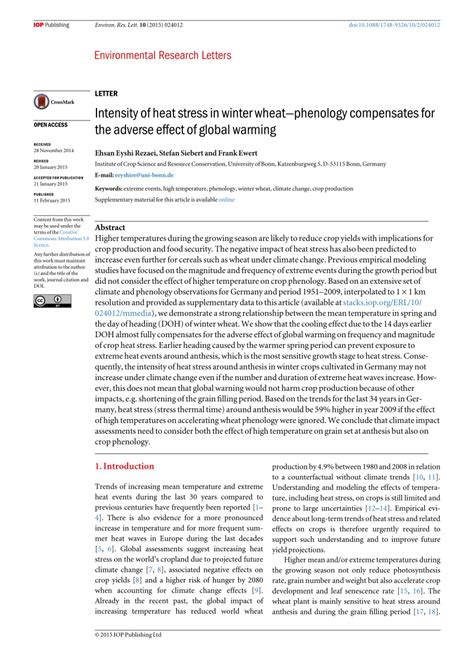 Pdf Intensity Of Heat Stress In Winter Wheat Phenology Compensates