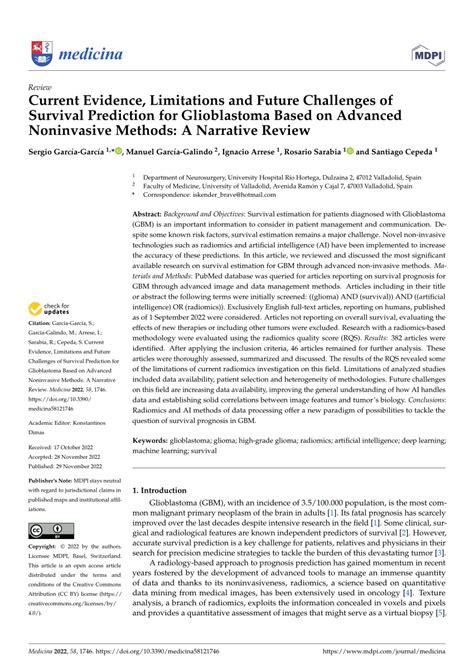 Pdf Challenges Of Survival Prediction For Glioblastoma Based On Advanced Noninvasive Methods