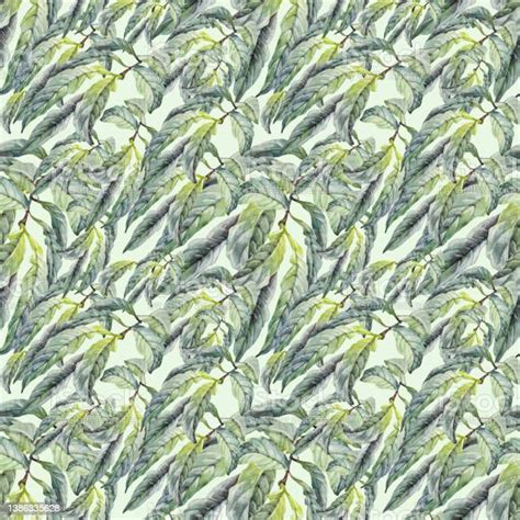 파란색 배경에 녹색 잎이있는 매끄러운 패턴 수채화 손으로 그린 분기 잎 꽃 라일락 초대 축 하 결혼식 벽지 섬유 포장 엽서 스케치 북을 위한 예술 고풍스런에 대한 스톡 벡터