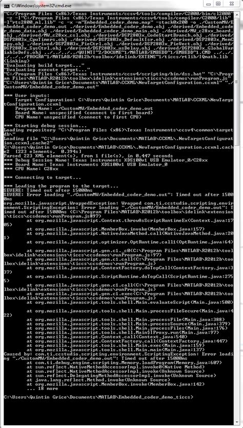Timeout Error Loading Program Code Using Ccsv4 Via Command Line C2000