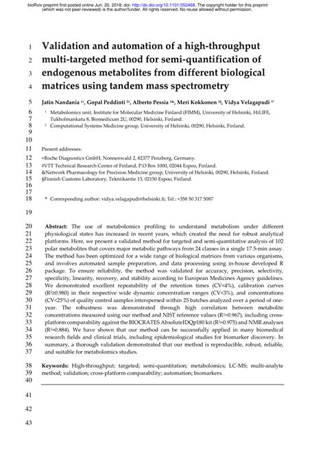 Pdf Validation And Automation Of A High Throughput Multi Targeted