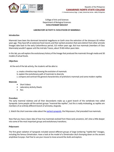 laboratory activity 9 mammals pdf mammals