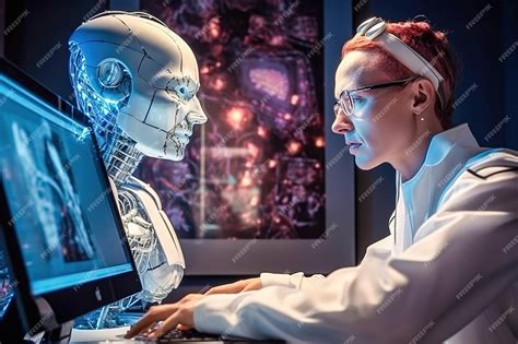 Premium Photo A Female Programmer Creates A Robot The Concept Of