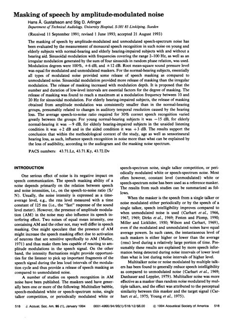 Pdf Masking Of Speech By Amplitude Modulated Noise