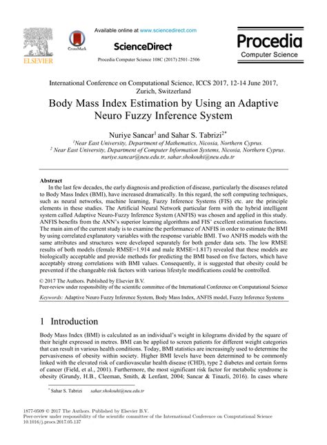 Pdf Body Mass Index Estimation By Using An Adaptive Neuro Fuzzy