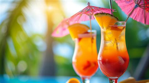 Ai Generated A Tropical Paradise Setting With Vibrant Cocktails Adorned