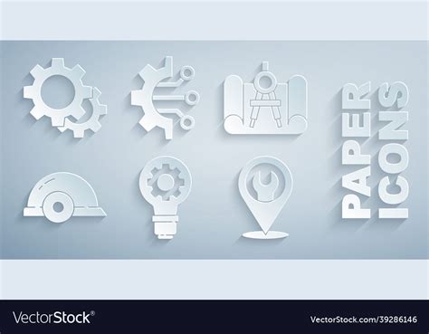 Set Light Bulb And Gear Graphing Paper Compass Vector Image