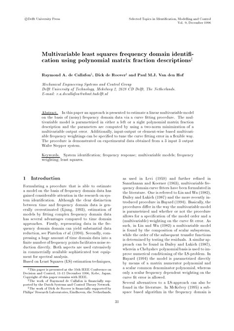 Pdf Multivariable Least Squares Frequency Domain Identification Using