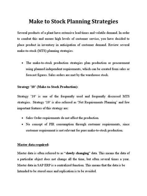 Make To Stock Planning Strategies Pdf Inventory Data