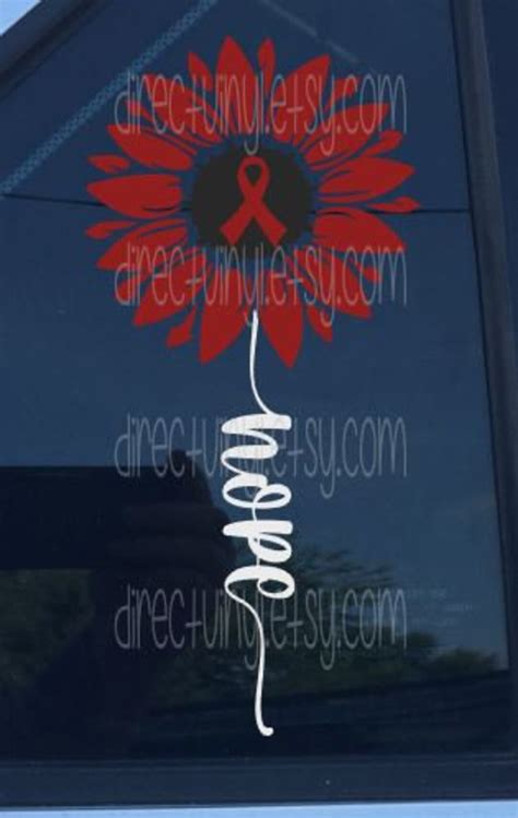 Burgundy Ribbon Hope Flower Decal Brain Aneurysm Multiple Myeloma