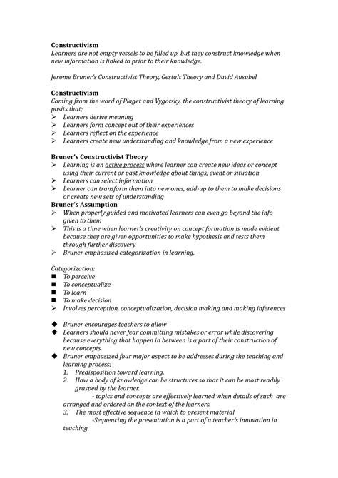 Constructivism This Is Just Lecture Notes Constructivism Learners