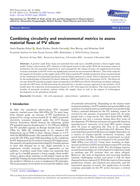 Pdf Combining Circularity And Environmental Metrics To Assess Material Flows Of Pv Silicon