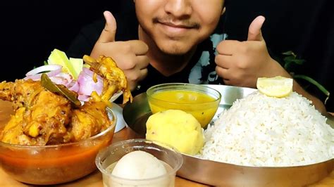 Eating Dal Chawal Aloo Bhorta Local Chicken Curry Light Dinner Menu