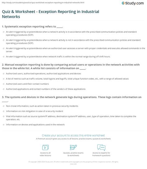 Quiz Worksheet Exception Reporting In Industrial Networks Study