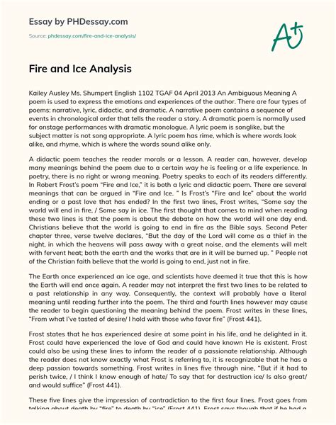 Fire And Ice Analysis Essay Example