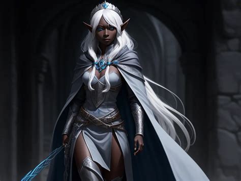 Photo In 4k 1 Solo Female Drow Elf Adventurer Black Skin