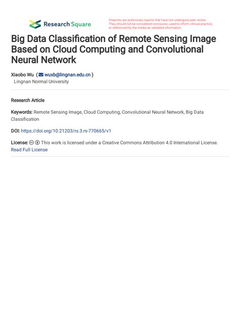 Pdf Big Data Classification Of Remote Sensing Image Based On Cloud Computing And Convolutional