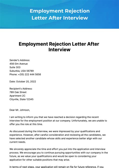 Job Interview Rejection Letter Template
