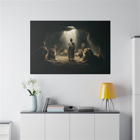 Daniel And The Lions Den Matte Canvas Print Christian Artwork From