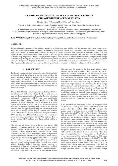 PDF A LAND COVER CHANGE DETECTION METHOD BASED ON CHANGE DIFFERENCE MAP FUSION