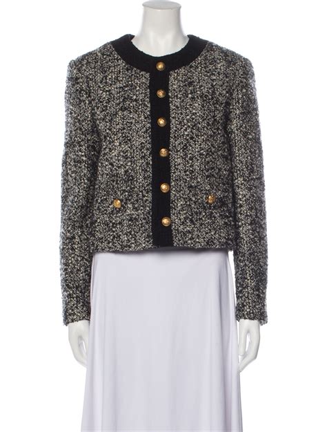 Celine Chasseur Tweed Pattern Evening Jacket Black Jackets Clothing