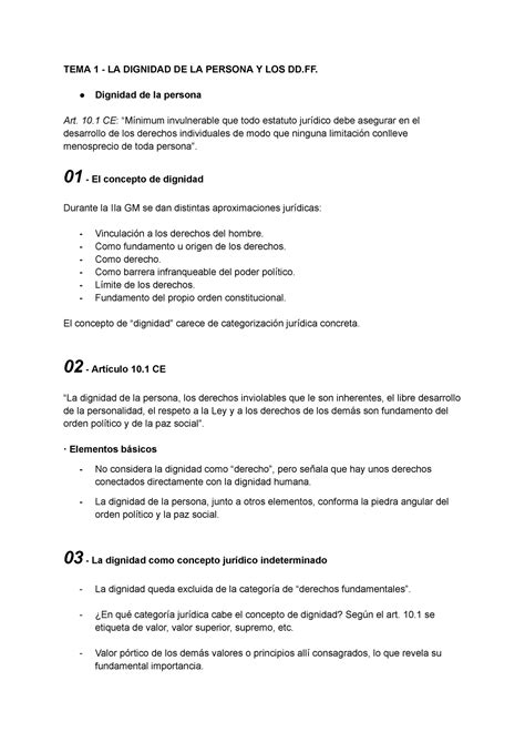 TEMA 1 La Dignidad De La Persona Y Los DD FF TEMA 1 LA DIGNIDAD