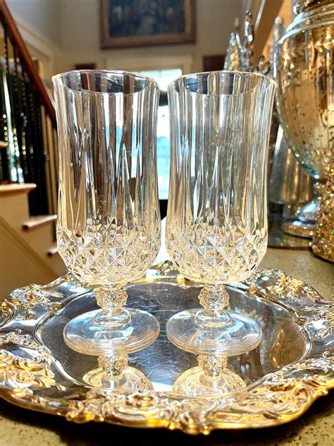 Vintage Cristal Darques Longchamp Clear Iced Tea Glasses Set Of 2 Made