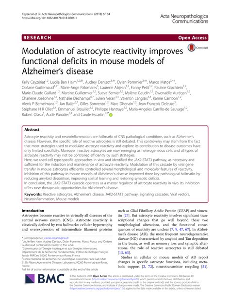 Pdf Modulation Of Astrocyte Reactivity Improves Functional Deficits In Mouse Models Of