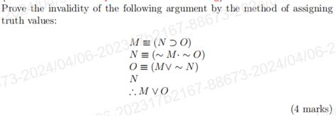 Solved Prove The Invalidity Of The Following Argument By The Chegg Com