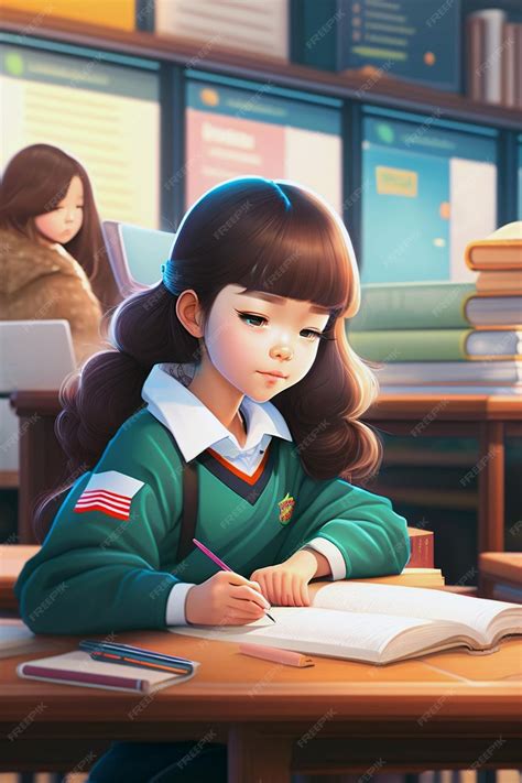 Premium Ai Image A Girl Studying In The Classroom Ai Generated