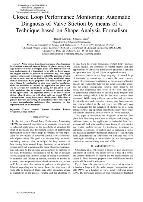 Pdf Closed Loop Performance Monitoring Automatic Diagnosis Of Valve Stiction By Means Of A