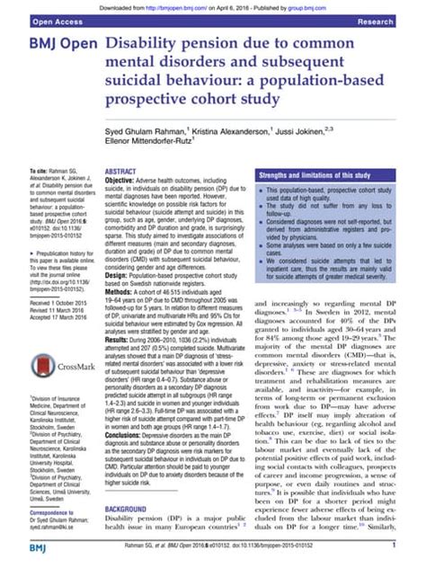 Dp Due To Cmd And Suicidal Behaviourrahman Et Al2016 Pdf
