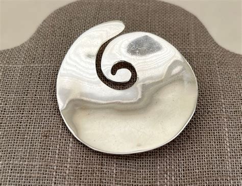 Sterling Silver Circular Concave Disk Brooch Etsy