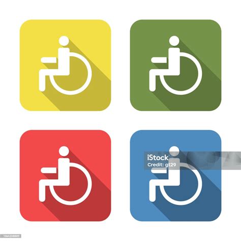 장애인 녹색 노란색 파란색 및 빨간색 배경에 격리 된 의료 아이콘 구급 의료 의료 및 약국 표지판 정사각형 버튼입니다 0명에 대한 스톡 벡터 아트 및 기타 이미지 Istock
