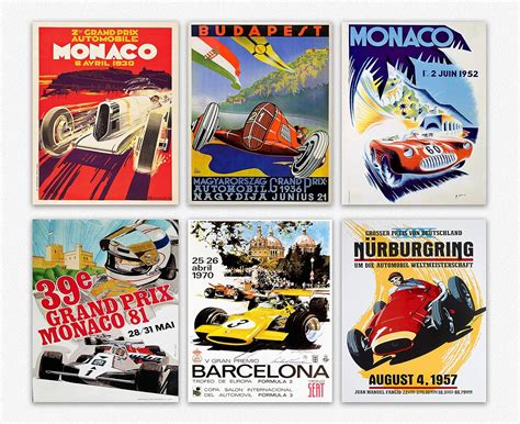 Wallbuddy Set Of 6 Car Racing Grand Prix Posters F1 Poster Formula 1