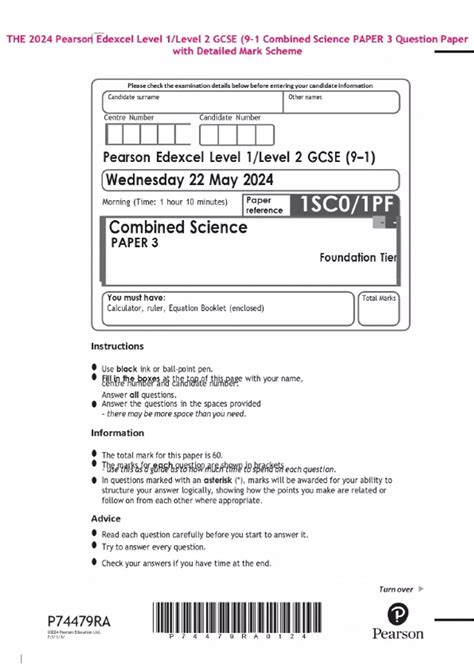 The 2024 Pearson Edexcel Level 1 Level 2 Gcse 9 1 Combined Science Paper 3 Question Paper With