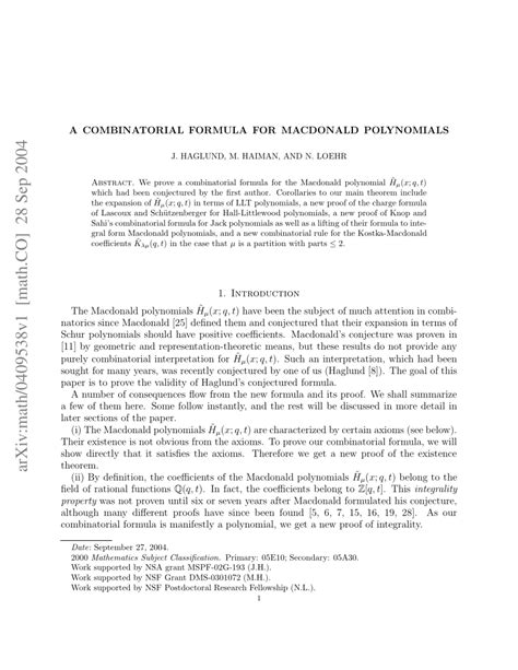 Pdf A Combinatorial Formula For Macdonald Polynomials