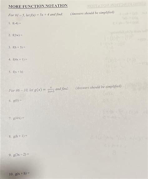 Solved More Function Notationfor 1 5 ﻿let F X 5x 4 ﻿and