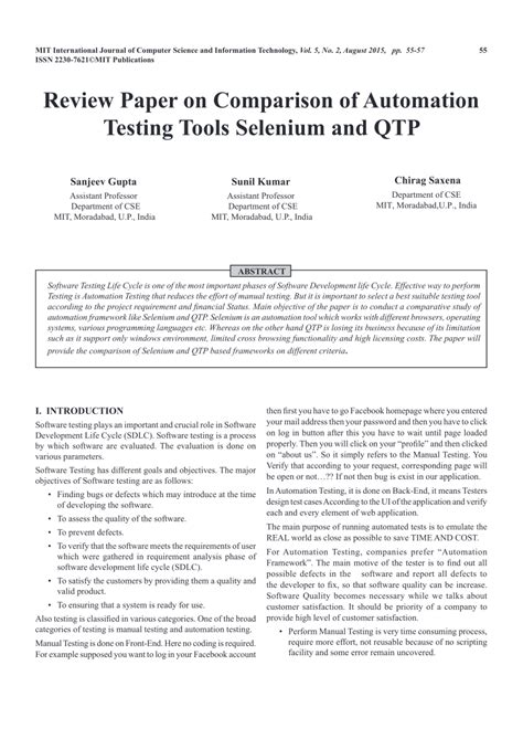 Pdf Review Paper On Comparison Of Automation Testing Tools Selenium