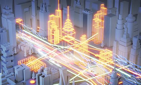 3d 렌더링 추상 적 도시 네온 신호등 효과가 있는 도시 계획 거리 및 고층 빌딩 도시 경관에 대한 스톡 사진 및 기타 이미지