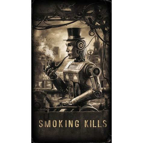 A Poster Of A Robot Smoking Cigarettes With A Picture Of A Man Smoking